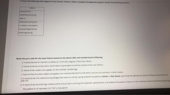 Solved A. Given the following UML diagram of two classes | Chegg.com