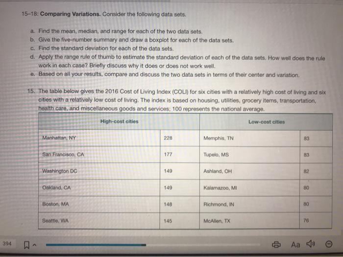 Solved 15-18: Comparing Variations. Consider the following | Chegg.com