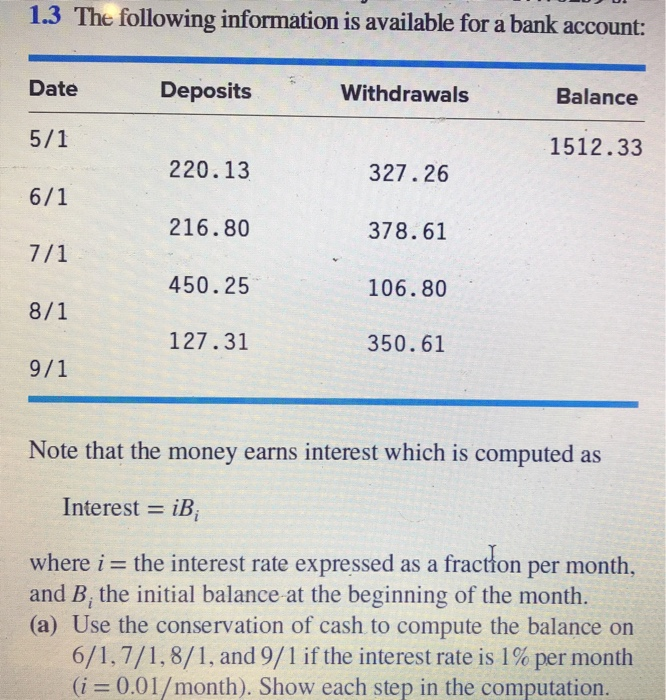 Solved 1.3 The following information is available for a bank | Chegg.com