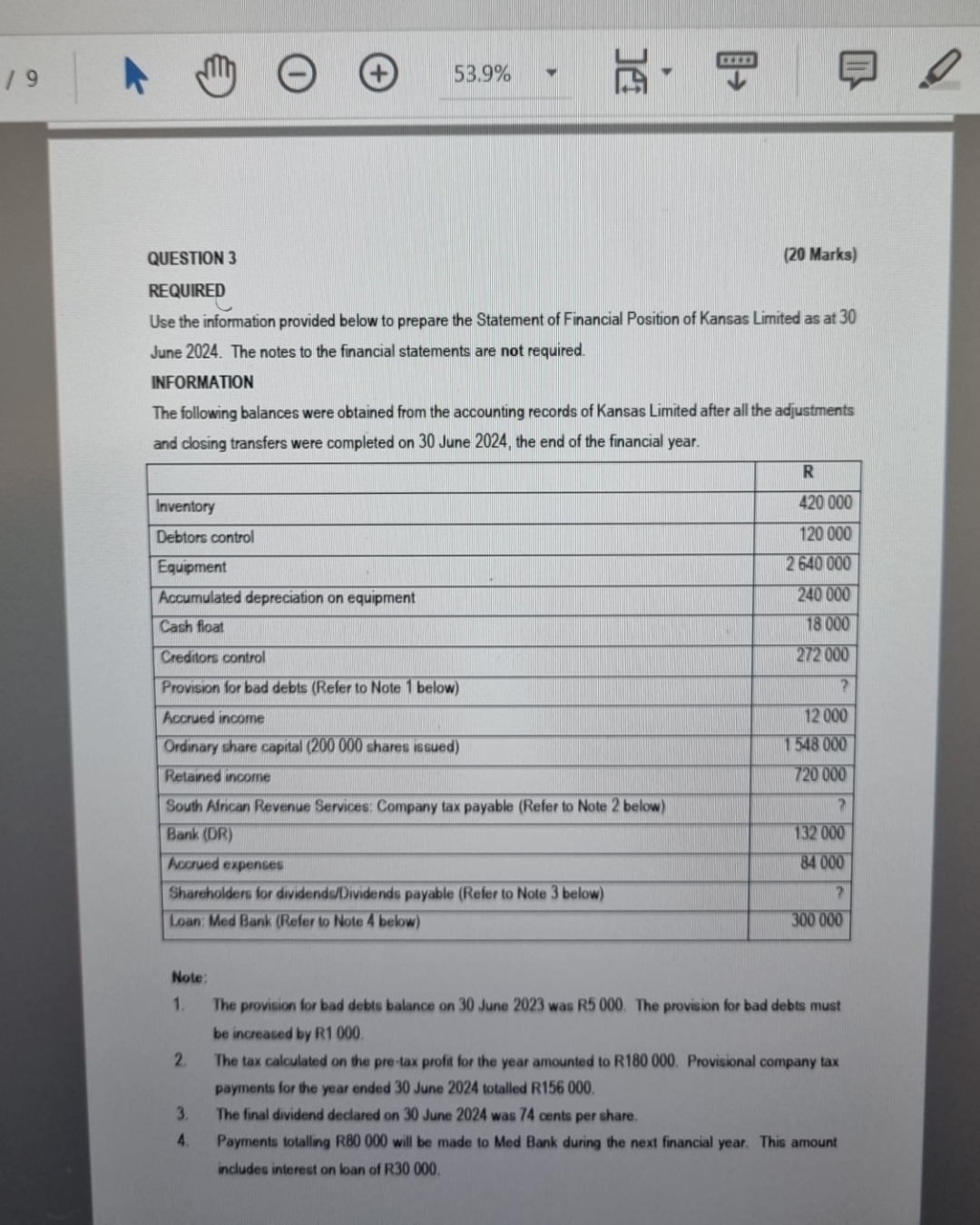 Solved QUESTION 3(20 ﻿Marks)REQUIREDUse the information | Chegg.com