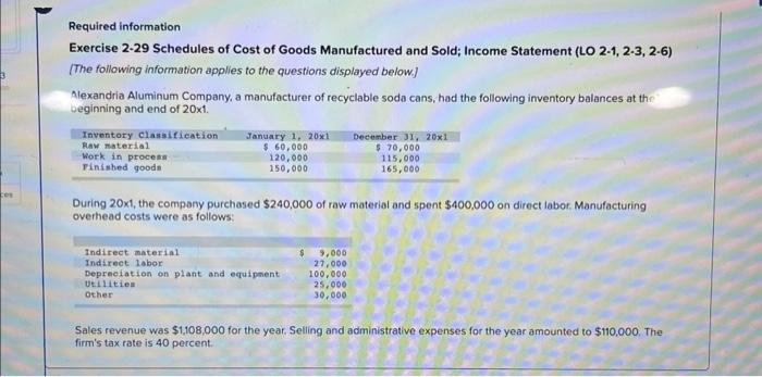 Solved Required information Exercise 2-29 Schedules of Cost | Chegg.com