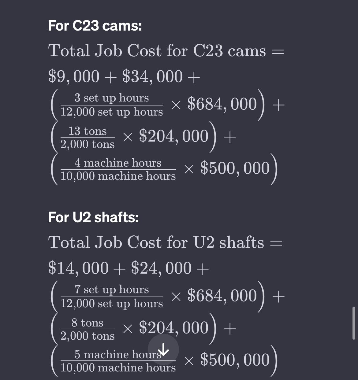 Solved For C23 ﻿cams:Total Job Cost for C23 ﻿cams =For U2 | Chegg.com