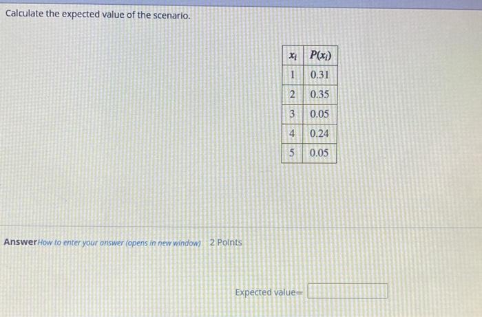 Solved Calculate the expected value of the scenario. * P(x) | Chegg.com