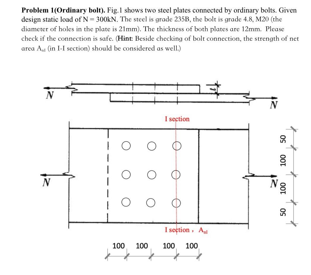 Solved Problem 1(Ordinary bolt). ﻿Fig.1 ﻿shows two steel | Chegg.com