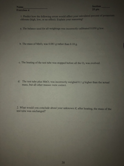 Solved Name Exercises 4 Section 25 pts 1. Predict how the | Chegg.com