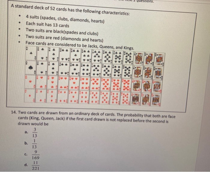Solved questions. . A standard deck of 52 cards has the | Chegg.com