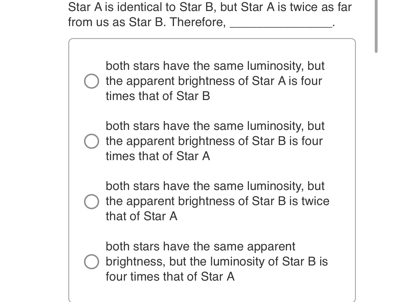 Solved Star A is identical to Star B, ﻿but Star A is twice | Chegg.com