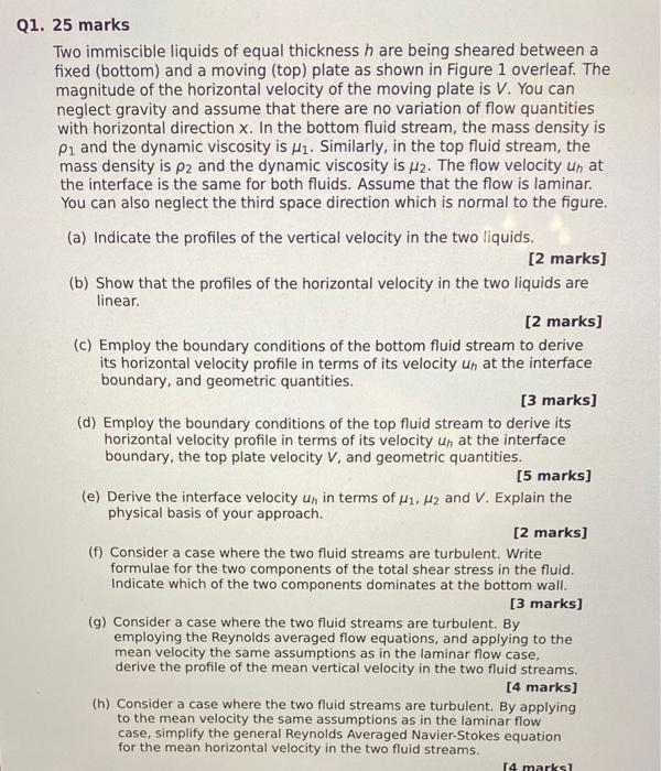 Solved 25 marks Two immiscible liquids of equal thickness h | Chegg.com