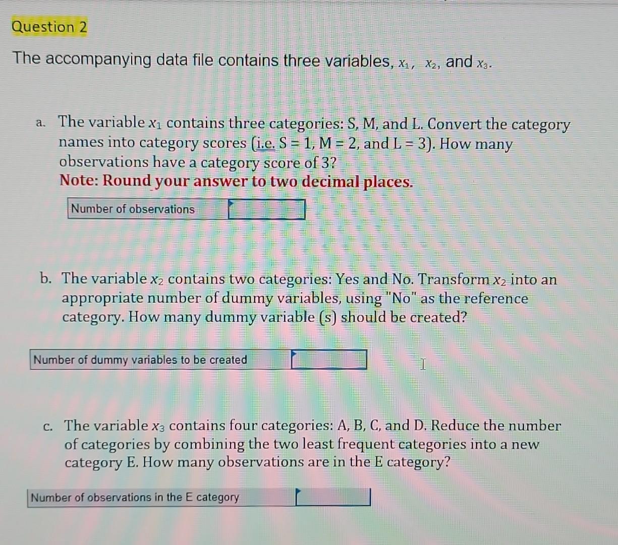 Solved The accompanying data file contains three variables, | Chegg.com