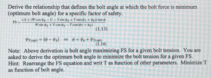 Solved Derive the relationship that defines the bolt angle | Chegg.com