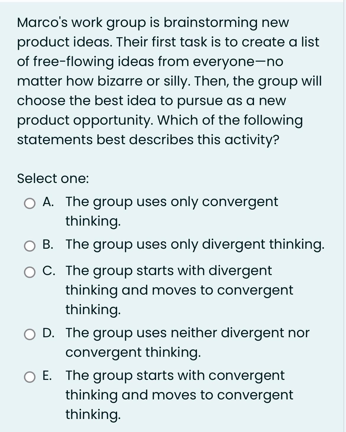 Solved Marco's work group is brainstorming new product | Chegg.com