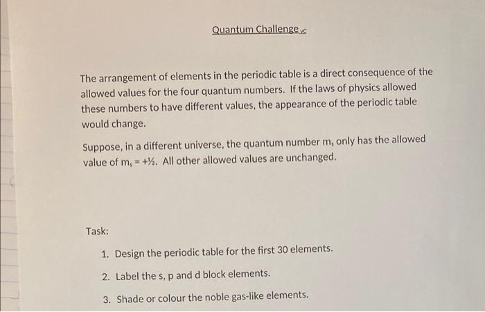 Solved Quantum Challenge The arrangement of elements in the | Chegg.com