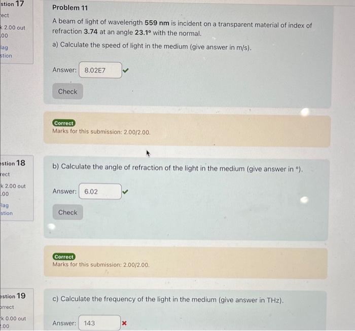 Solved Problem 11 A beam of light of wavelength 559 nm is | Chegg.com