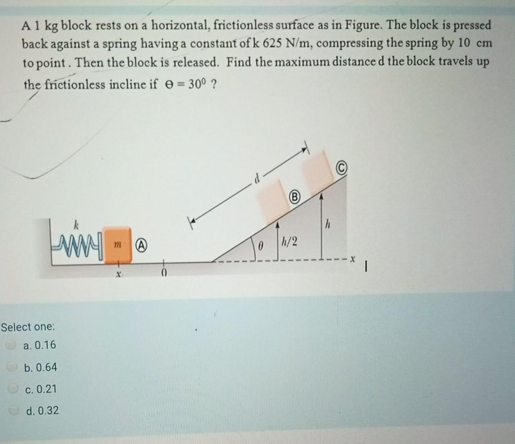 Solved A 1 kg block rests on a horizontal, frictionless | Chegg.com