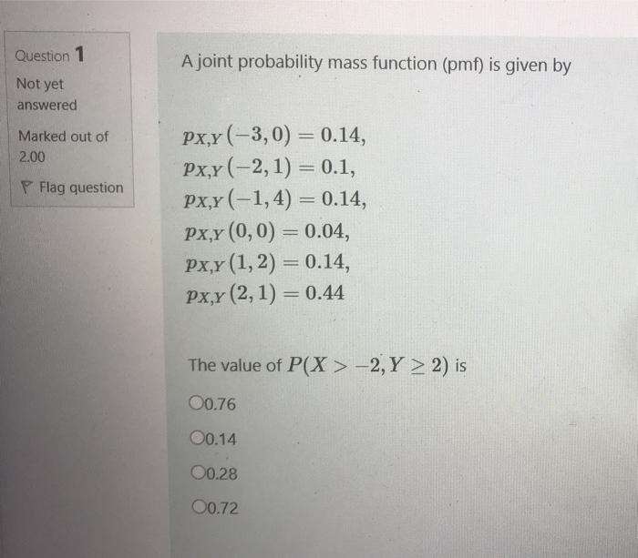 Solved Question 1 A joint probability mass function (pmf) is | Chegg.com