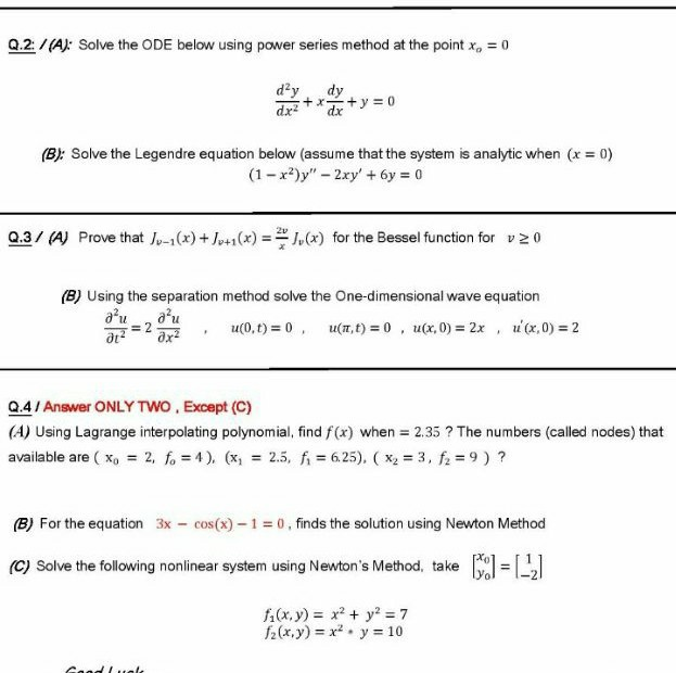 Solved Q.2: / (A): Solve the ODE below using power series | Chegg.com