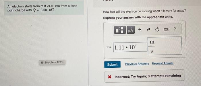 Solved An electron starts from rest 24.0 cm from a fixed | Chegg.com