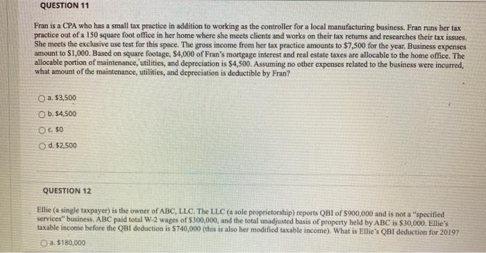 Solved QUESTION 11 Fran is a CPA who has a small tax | Chegg.com