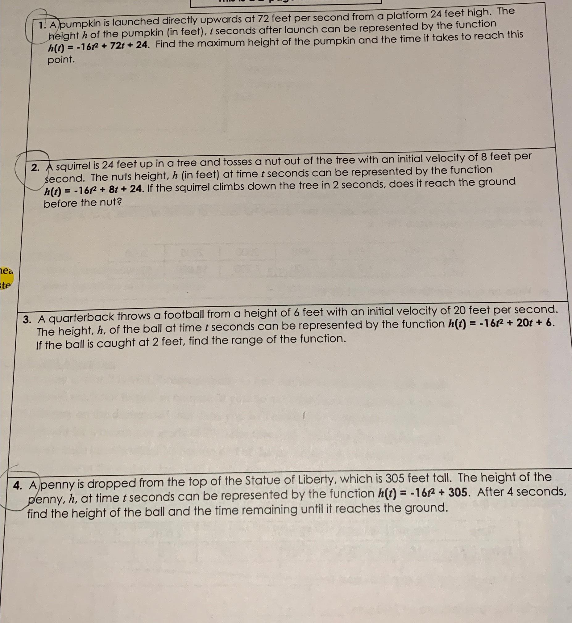 Solved A)pumpkin is launched directly upwards at 72 ﻿feet | Chegg.com