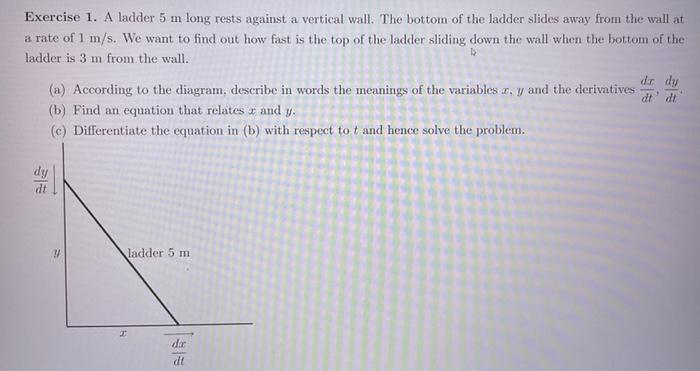 Solved Exercise 1. A ladder 5 m long rests against a | Chegg.com