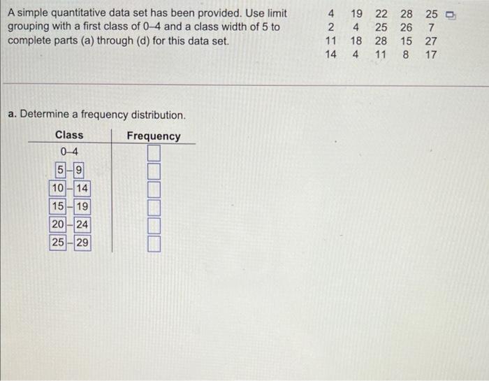 Solved A Simple Quantitative Data Set Has Been Provided Use 