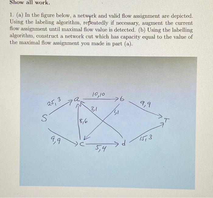 Solved 1. (a) In the figure below, a network and valid flow | Chegg.com