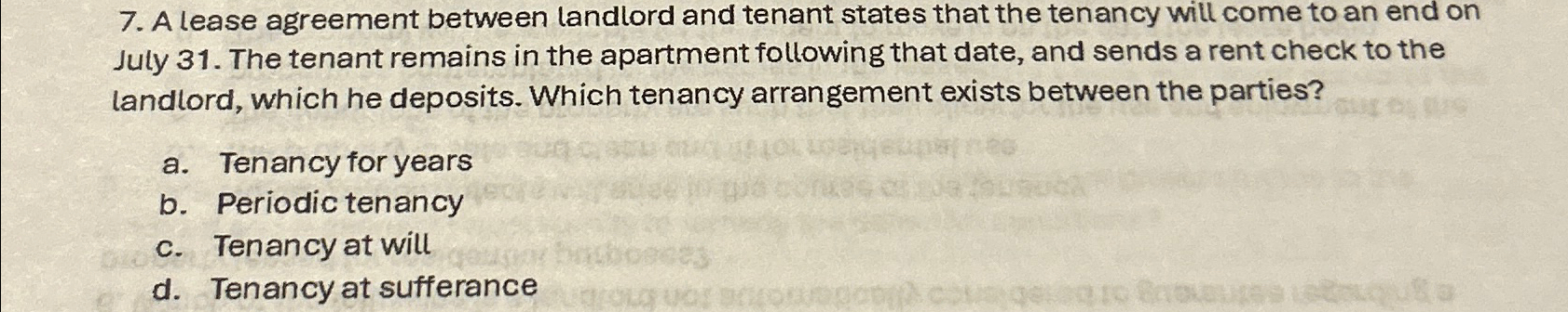 Solved A lease agreement between landlord and tenant states | Chegg.com