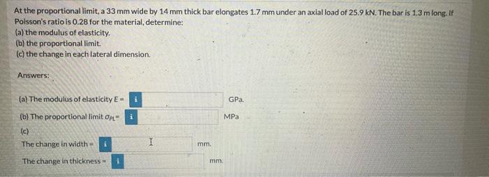 Solved At the proportional limit, a 33 mm wide by 14 mm | Chegg.com
