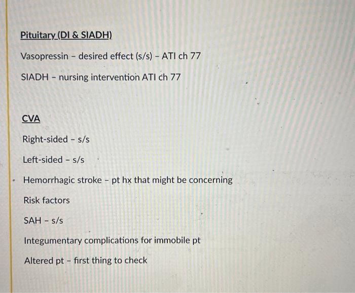 Pituitary_(DI \& SIADH) Vasopressin - desired effect | Chegg.com