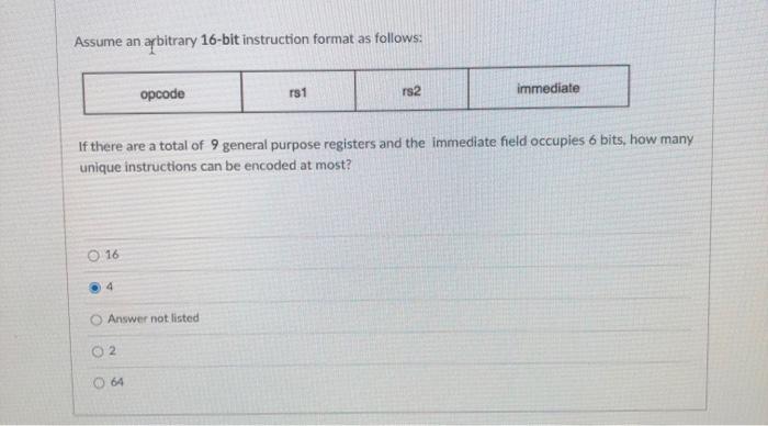 Solved Assume an arbitrary 16-bit instruction format as | Chegg.com