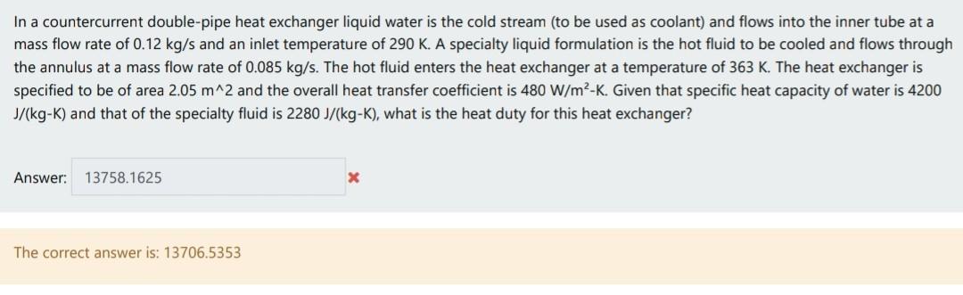 Solved In a countercurrent double-pipe heat exchanger liquid | Chegg.com