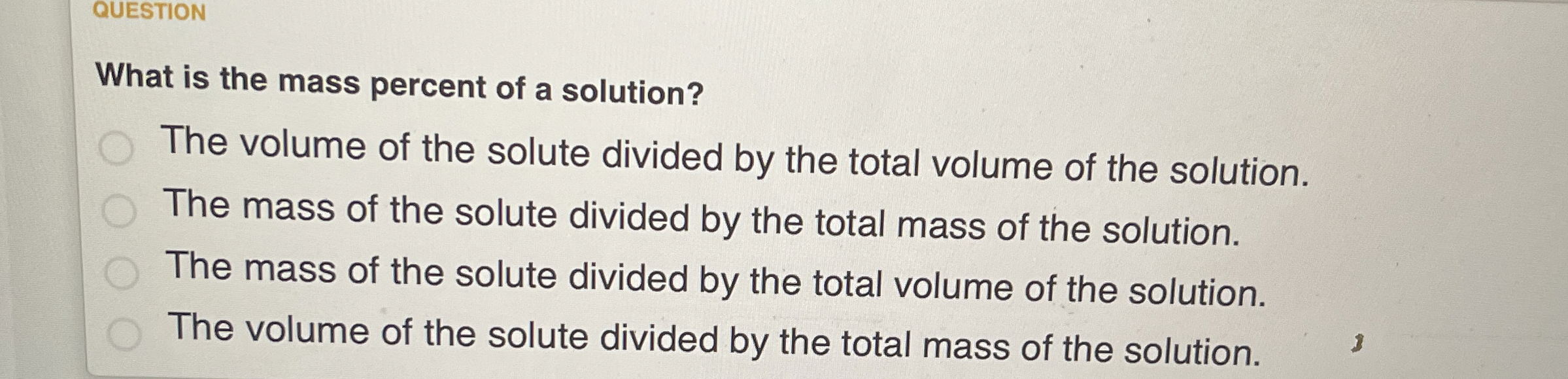 Solved QUESTIONWhat is the mass percent of a solution?The | Chegg.com