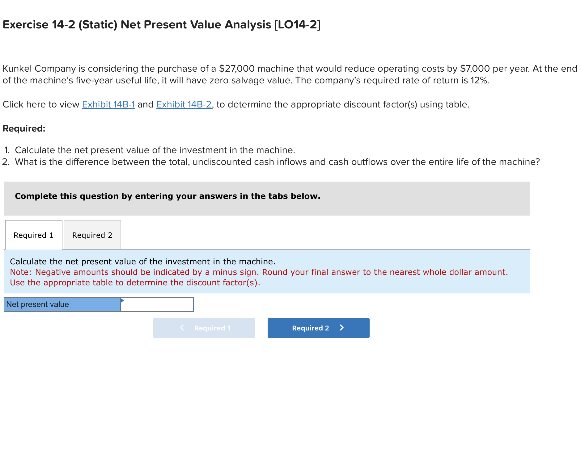 Exercise 14-2 (Static) ﻿Net Present Value Analysis | Chegg.com