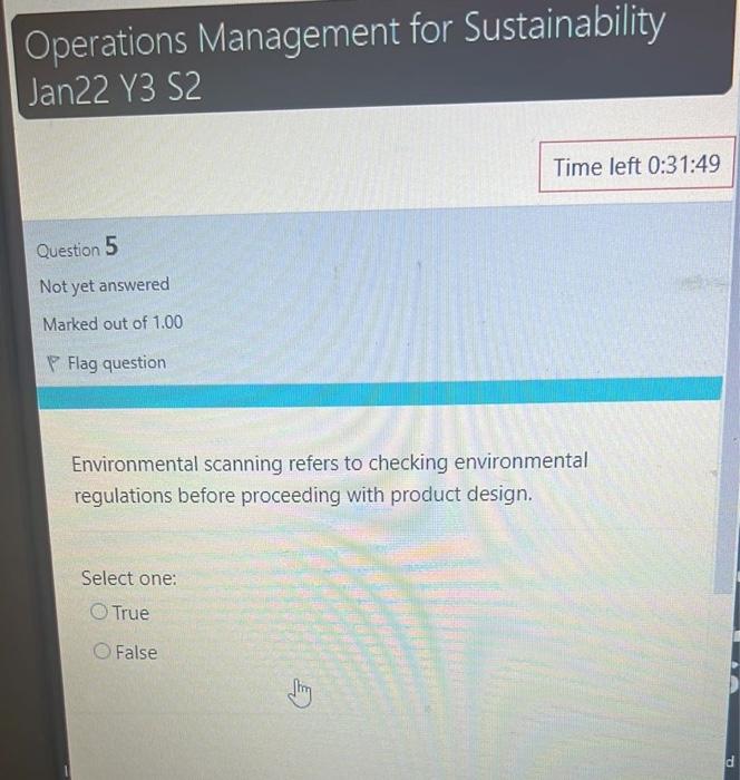 Solved Operations Management for Sustainability Jan22 Y3 S2 | Chegg.com