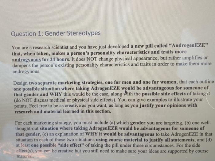 Solved Question 1: Gender Stereotypes You are a research | Chegg.com