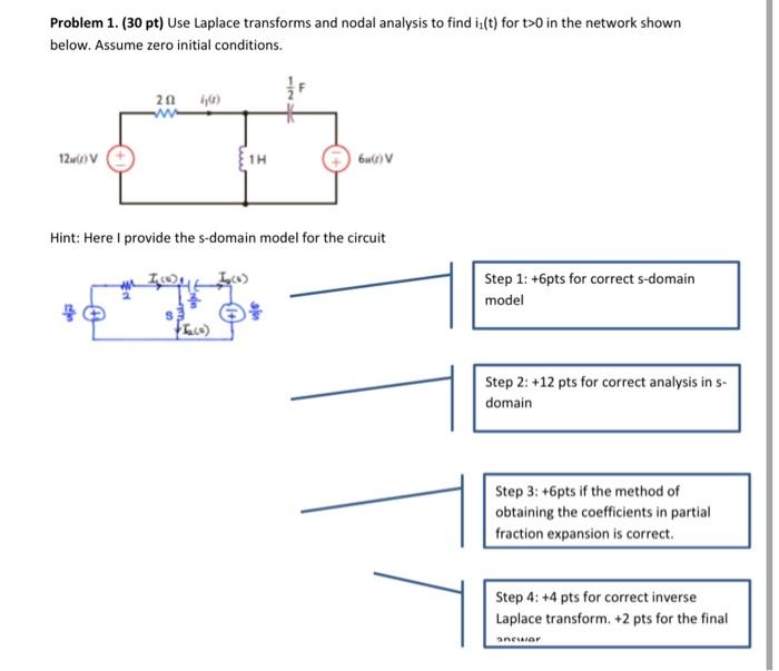 Solved Problem 1. (30 pt) Use Laplace transforms and nodal | Chegg.com