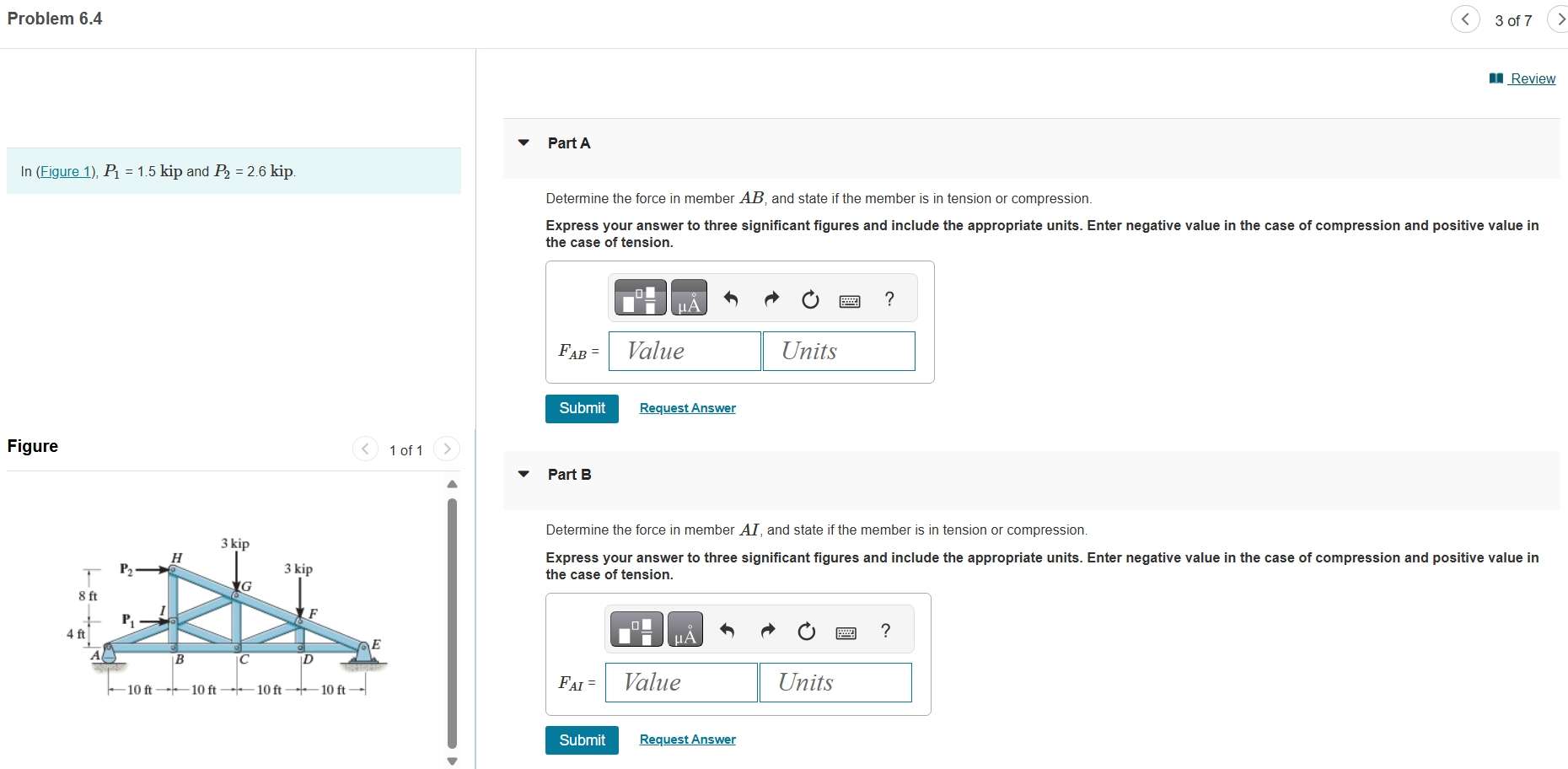 Solved \( \ln \) (Figure 1), \( ﻿P_{1}=1.5 \mathrm{kip} \) | Chegg.com