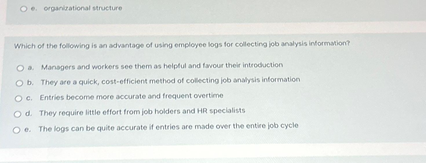 Solved e. ﻿organizational structureWhich of the following is | Chegg.com