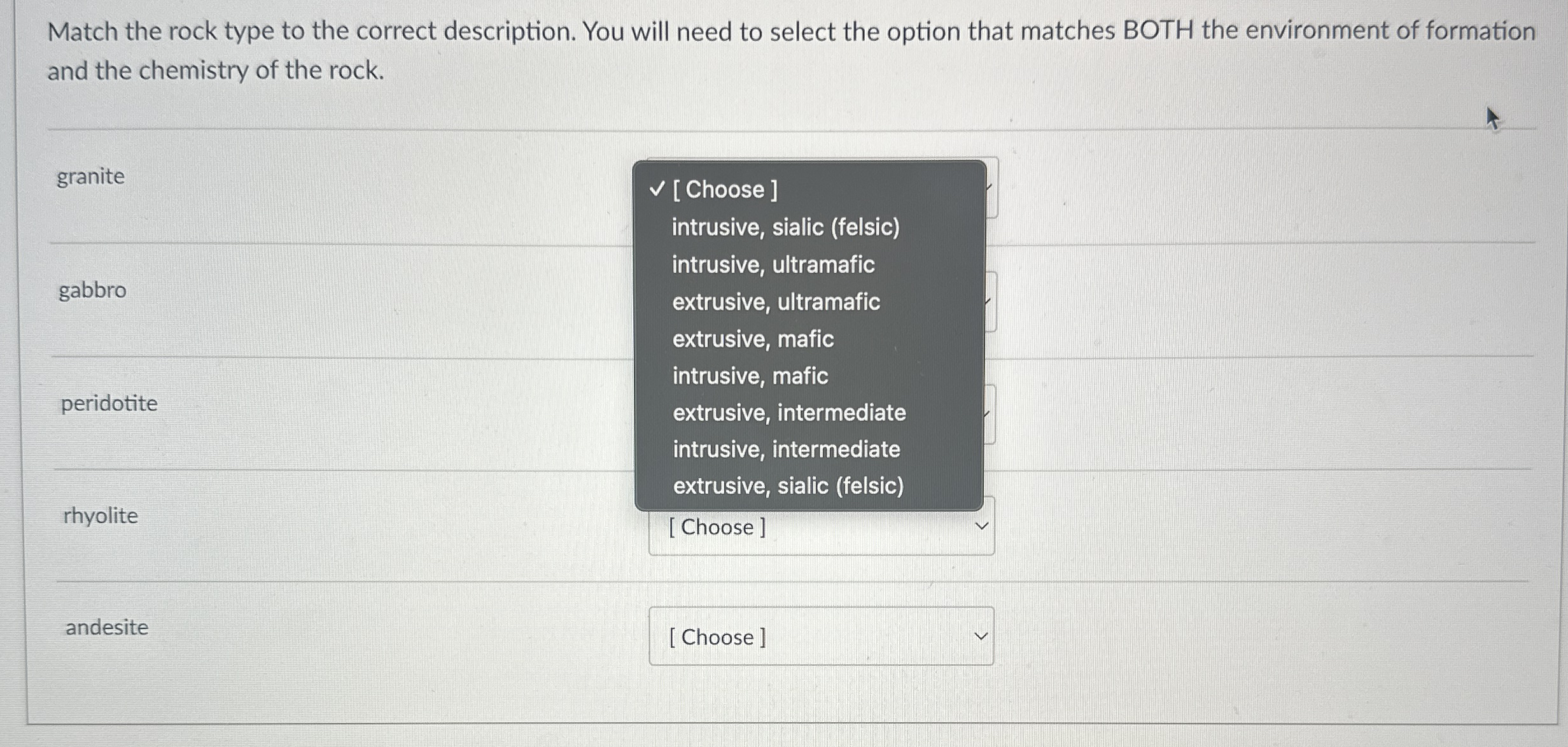 Solved Match the rock type to the correct description. You | Chegg.com