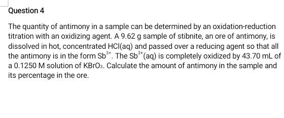 Solved The quantity of antimony in a sample can be | Chegg.com