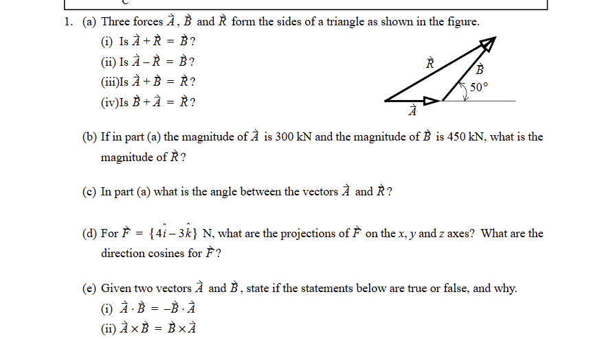 Solved (a) ﻿Three forces vec(A),vec(B) ﻿and vec(R) ﻿form the | Chegg.com