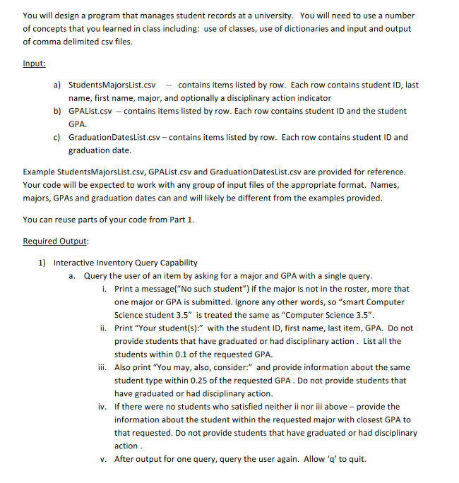 My code so far:import csv# Create a class named | Chegg.com