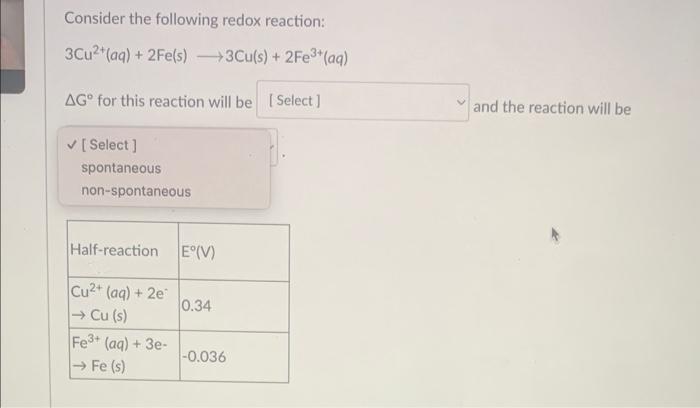 Solved Consider the following redox reaction: | Chegg.com