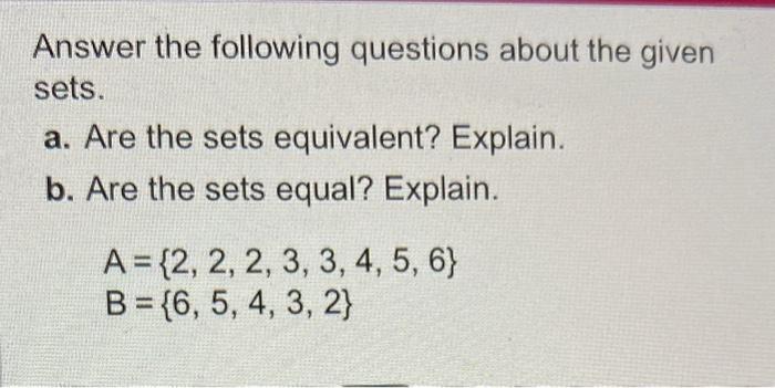 Solved Answer the following questions about the given sets. | Chegg.com