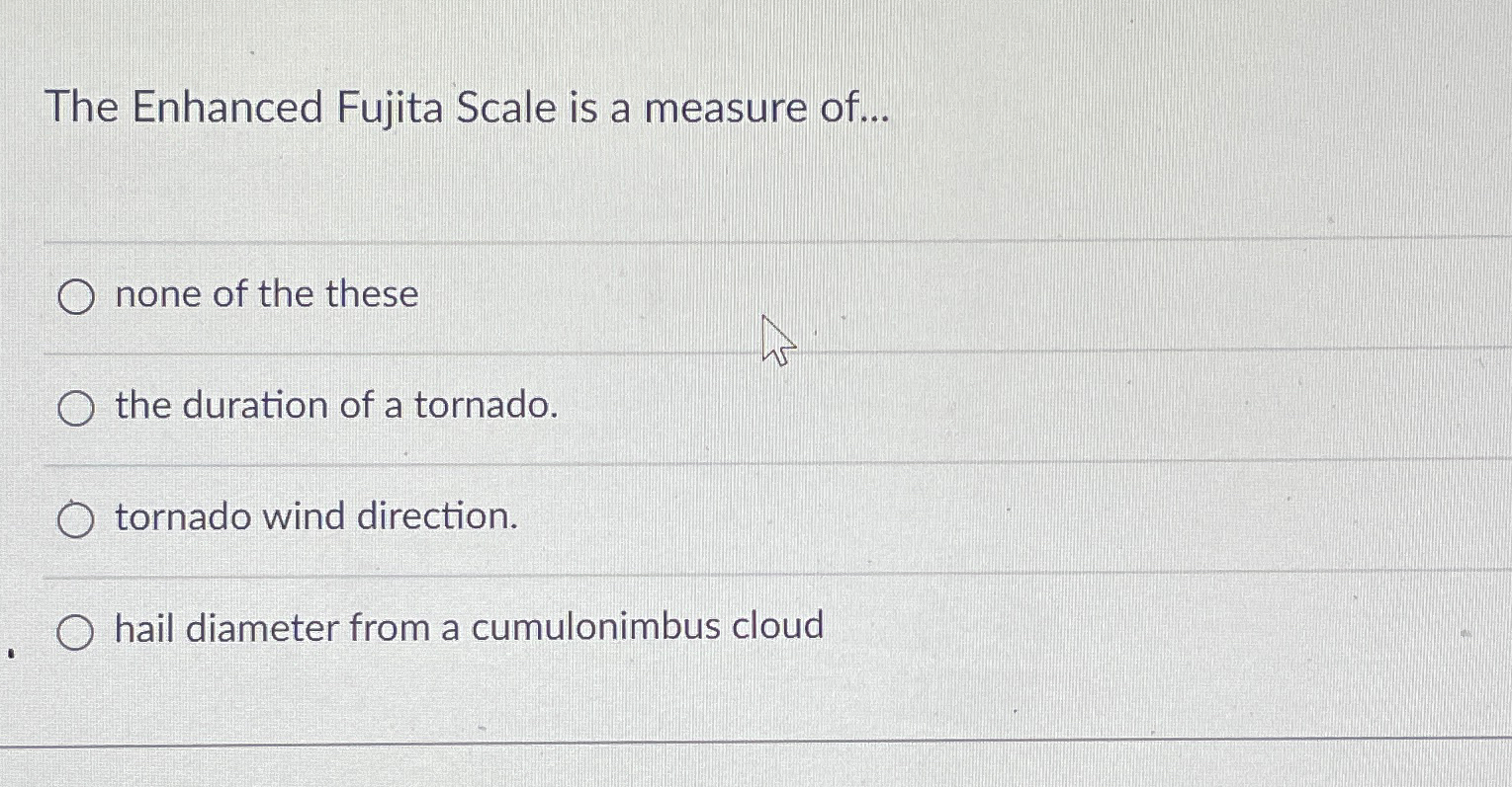 Solved The Enhanced Fujita Scale is a measure of...none of | Chegg.com