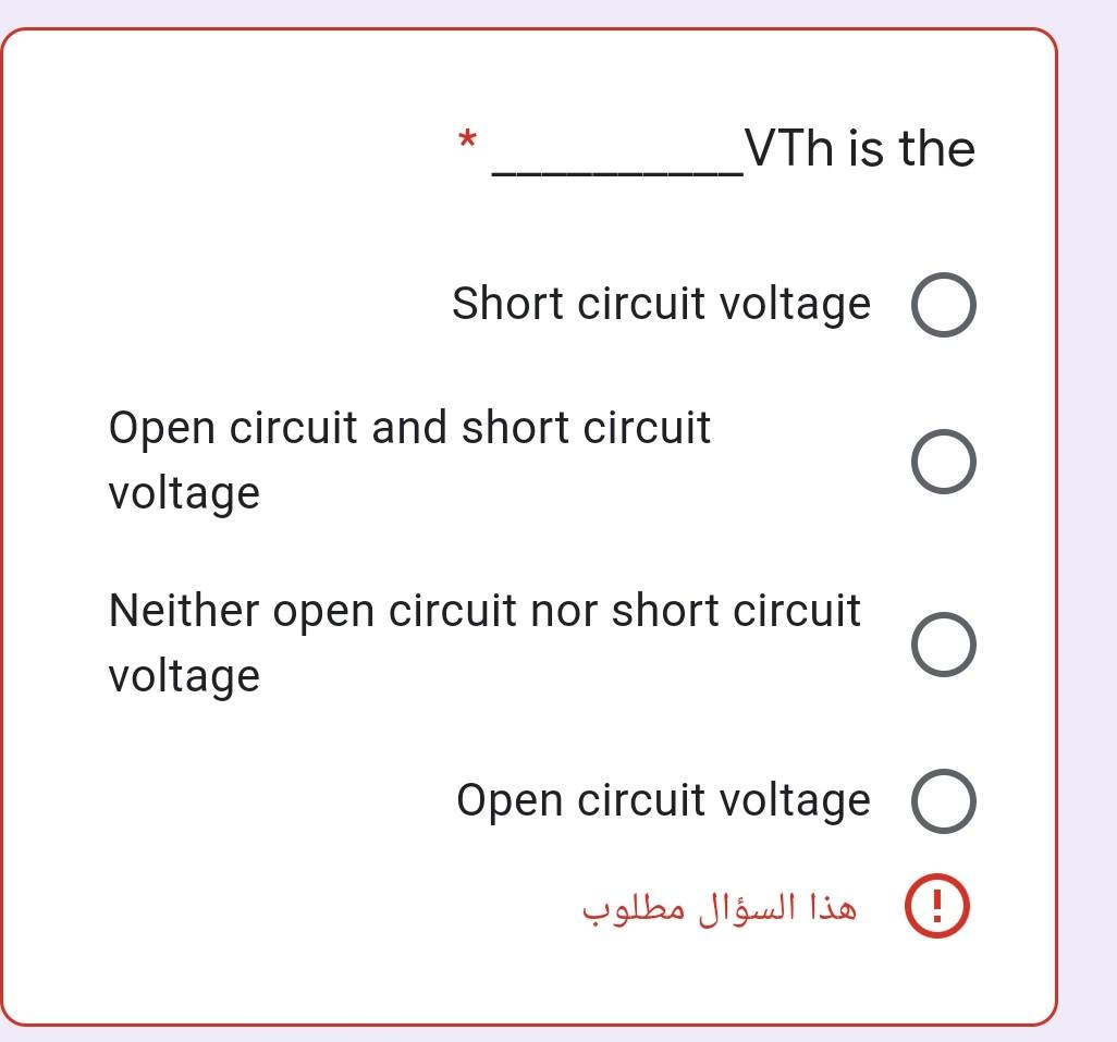Solved VTh is the Short circuit voltage O Open circuit and | Chegg.com