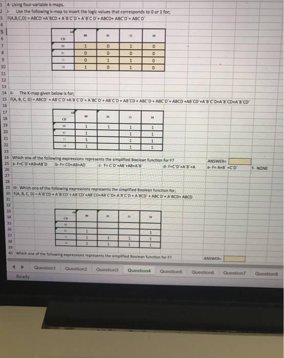 Solved 1 4-Using four-variable k-maps. Use the following | Chegg.com