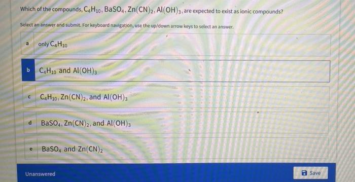 Solved Which of the compounds, C,H10, BaSO4, Zn(CN), | Chegg.com