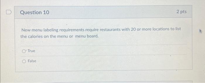 Solved New menu labeling requirements require restaurants | Chegg.com