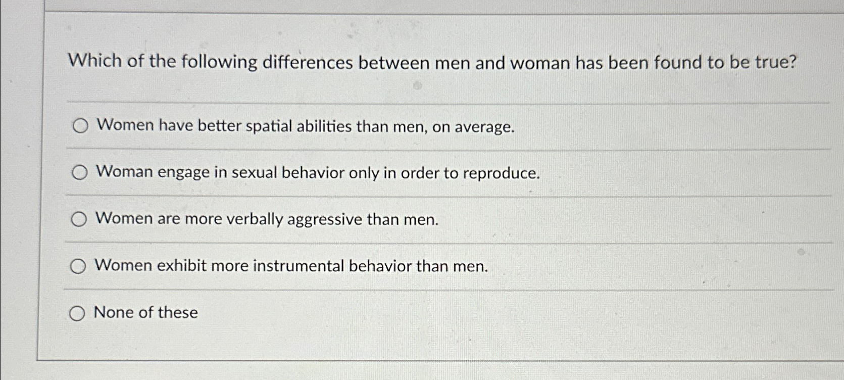 Solved Which of the following differences between men and | Chegg.com
